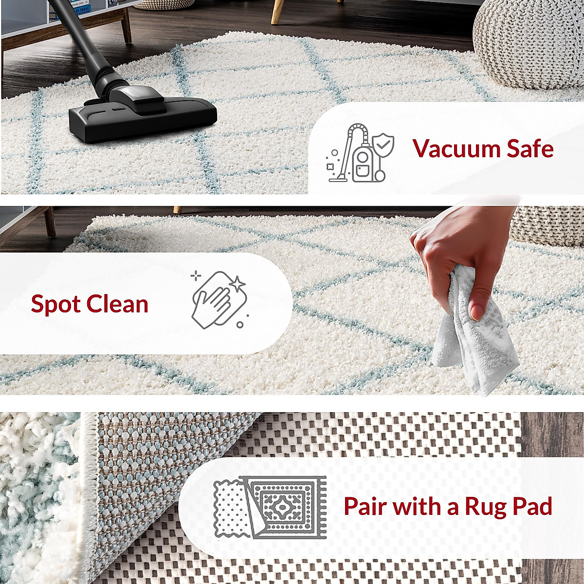 nuLOOM Tess Moroccan Shag Area Rug - 5x8 Shag Area Rug Modern/Contemporary Blue/Ivory Rugs for Living Room Bedroom Dining Room Nursery