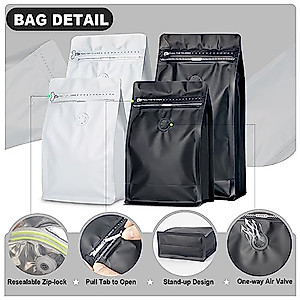 ODDIER 16oz 1 lb 60pcs Coffee Bags with Valve,Vented Coffee Bags Barrier Bags Store Bags Coffee Packaging Coffee Storage Pouches（White）