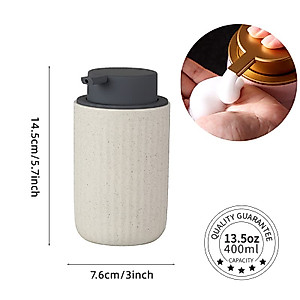 LALA DOLCE Foam Dispenser - Hand Pump Dispenser Beige Foaming Soap Dispenser Ceramic Dish Liquid Dispenser for Kitchen Bathroom Hand Wash Bottle (13.5oz/400ml Beige)