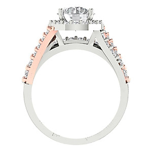 2.32 ct Round Cut Clear Simulated Diamond 14k White Rose Gold Halo Solitaire W/Accents Wedding Bridal Ring Band Set Sz 8.5
