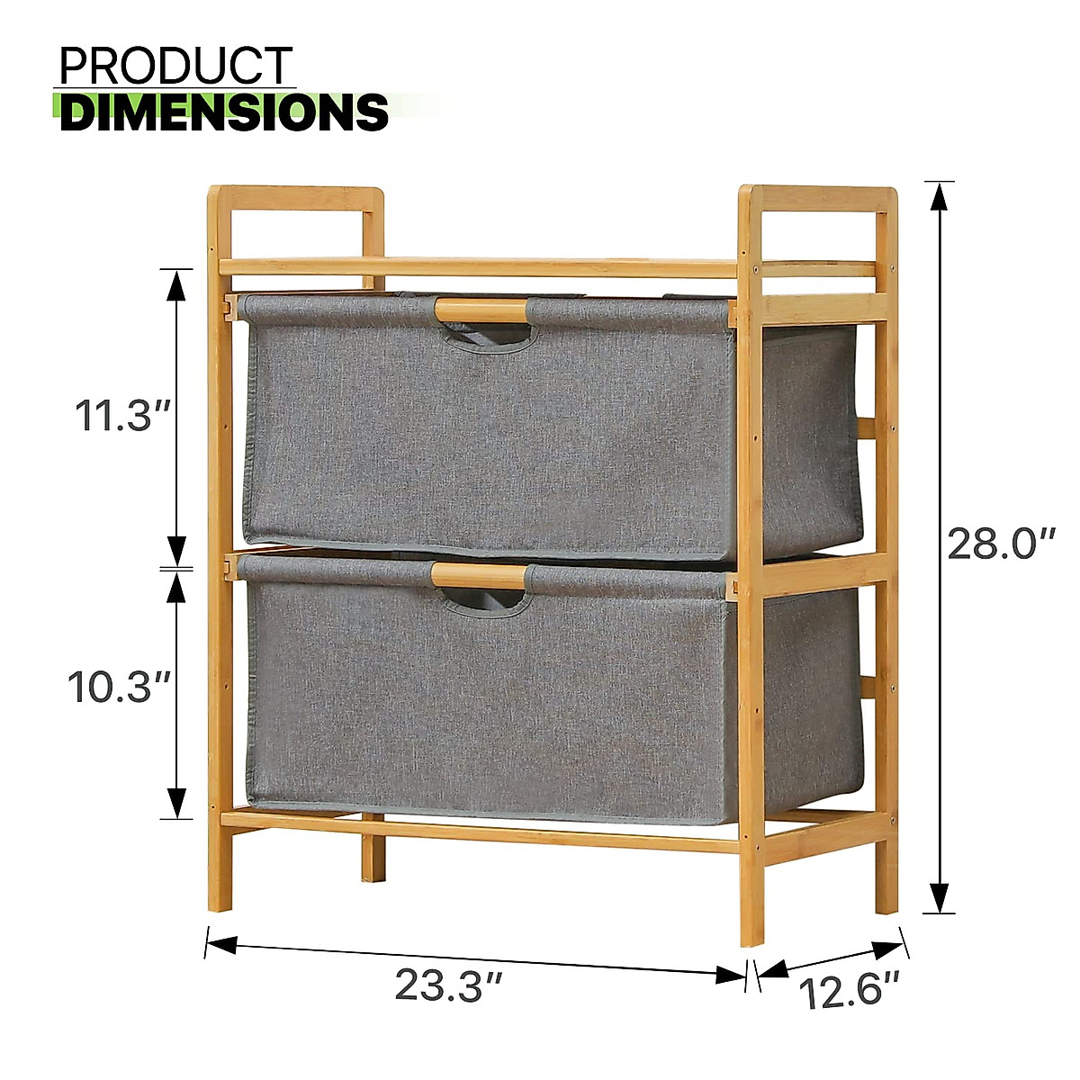 Magshion Storage Dresser with 2 Drawers, Bamboo Frame Fabric Storage Tower, End Side Table Nightstand with 2 Fabric Bins, Chest Storage Organizer for Bedroom, Living Room, Hallway