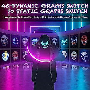 MEGOO Led Mask with Bluetooth Programmable App,Shining Led Light Up Face Mask for Adult Kid Halloween Masquerade Party(Battery)