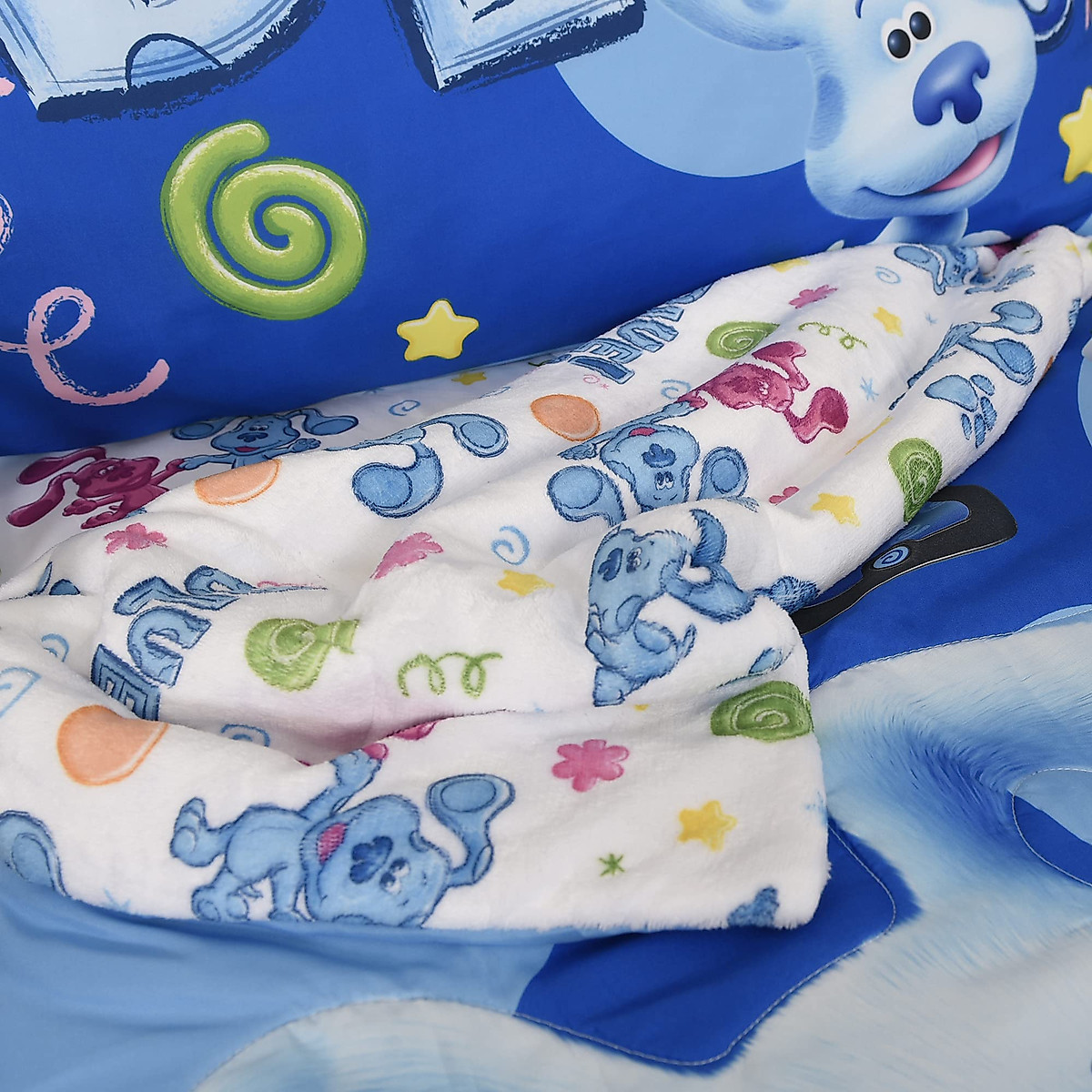 Expressions 3 Piece Toddler Bedding Set Blue's Clues Standard Crib Bedding Set, Includes Soft Microfiber Reversible Comforter, Fitted Sheet, Pillowcase for Kids (Official Blue's Clues Product)