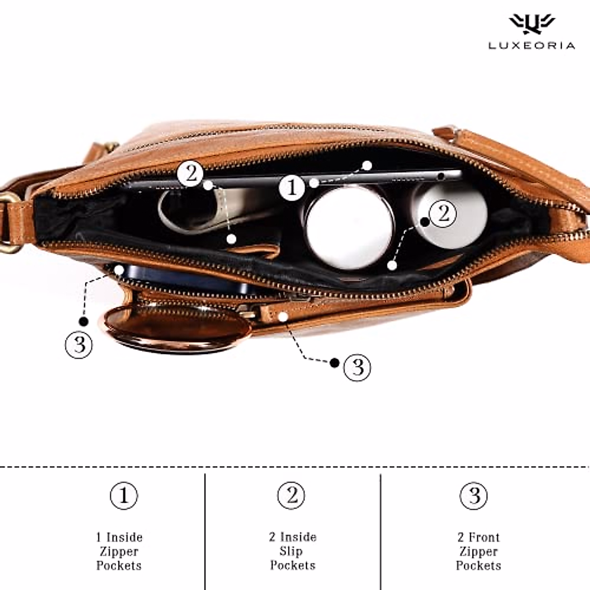 LUXEORIA Genuine Leather Crossbody Sling Bag for Women Classy Light Brown