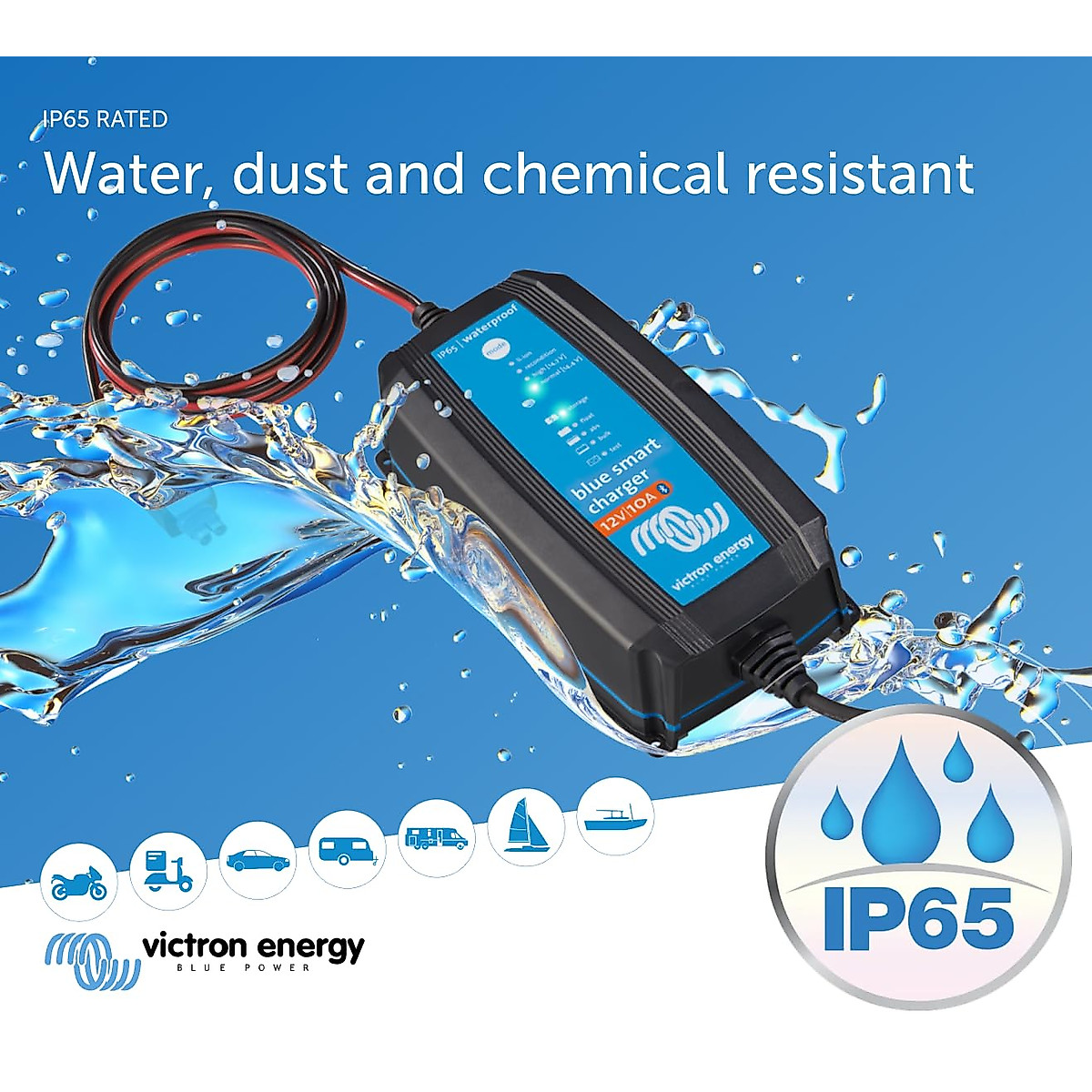 Victron Energy Blue Smart IP65 Smart Car Battery Charger 12V 10A, Float & Trickle Charger and Desulfator for Motorcycle, ATV, RV, Lithium and Deep Cycle Batteries