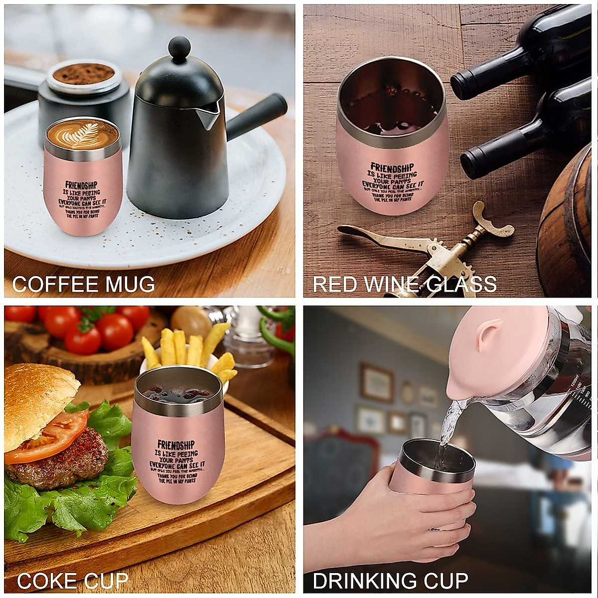 AtFlowerey 12 Oz Wine Tumbler with Lid Friendship Is Like Peeing Your Pants. Everyone Can See It, But Only You Feel The Warmth...thank You for Being Travel Tumbler Coffee Mug Housewarming Gifts