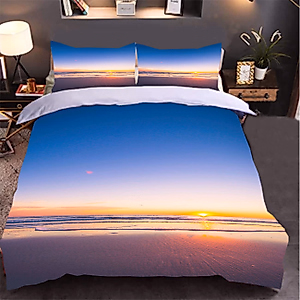 Sunrise Bedding Duvet Cover Set Queen Size Sunrise Over Idyllic Deserted Beach Outer Banks North Carolina USA Ultra Soft Breathable Duvet Cover Farmhouse Quilt Cover with 2 Pillow Shams
