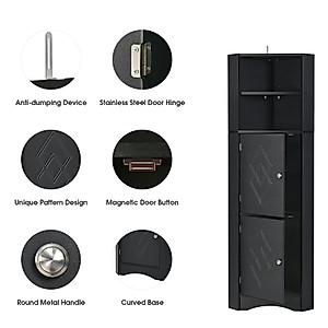 Home Freestanding Storage Cabinet with Five Tier Shelves, Tall Slim Cabinet, Free Standing Linen Tower, Corner Cabinet, Skinny Shelf Cabinet, Bathroom Cabinet Tall Skinny Shelf, Black