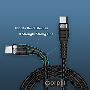 Gorphi 100W USB C Cable, USB C to USB C Fast Charging Cable, [2023 Upgraded], Type C to Type C Cable Fast Charging, USB C Cable 100W 6.6ft 5A PD QC4.0 Super Fast Charging Cable