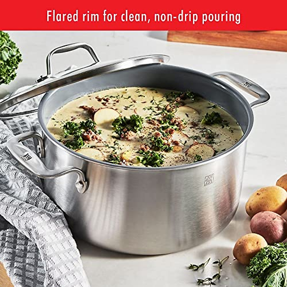 ZWILLING Spirit 3-ply 10-pc Stainless Steel Ceramic Nonstick Pots and Pans Set, Dutch Oven, Fry Pan