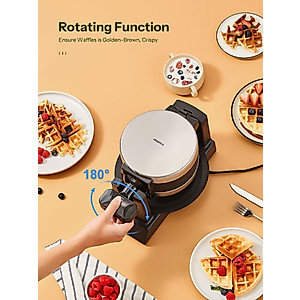 Classic Waffle Iron, Double Belgian Waffle Maker 180°Flip, 1400W Waffle Iron 8 Slices, Rotating & Nonstick Plates with Removable Drip Tray, Cool Touch Handles, Stainless Steel (8 Slices)