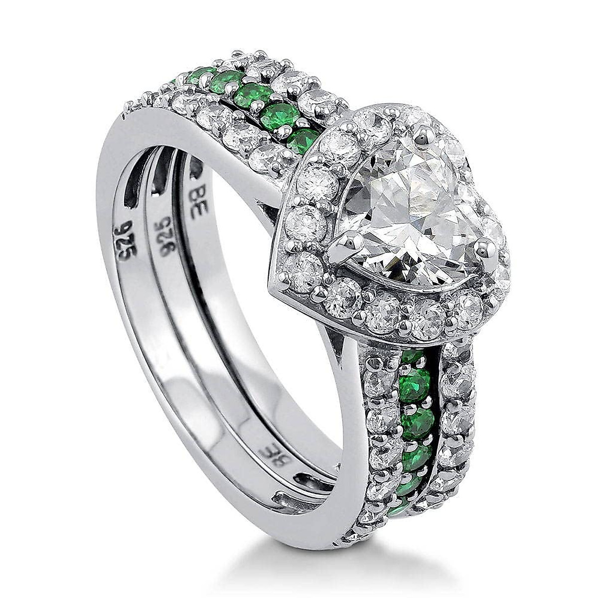 BERRICLE Sterling Silver Halo Wedding Engagement Rings Cubic Zirconia CZ Heart Insert Ring Set for Women, Rhodium Plated Size 5