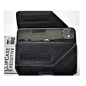 Executive Leather Cell Phone Belt Holder for iPhone 14,13, 12, iPhone 11 / 12 Pro, SE2020 Holster Pouch, Rugged and Heavy Duty, Strong, Secure Belt Clip Holder, Fits with Slim-Fit Mobile Phone Case