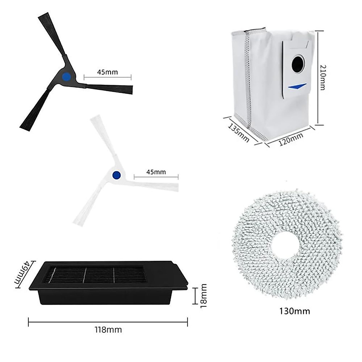 16Pcs Spare Parts Accessories Kit for Ecovacs Deebot X2/ X2 Pro Robot Vacuum Cleaner, 4 x Dust Bags 4 x Mop Clothes 4 x Filters 4 x Side Brushes