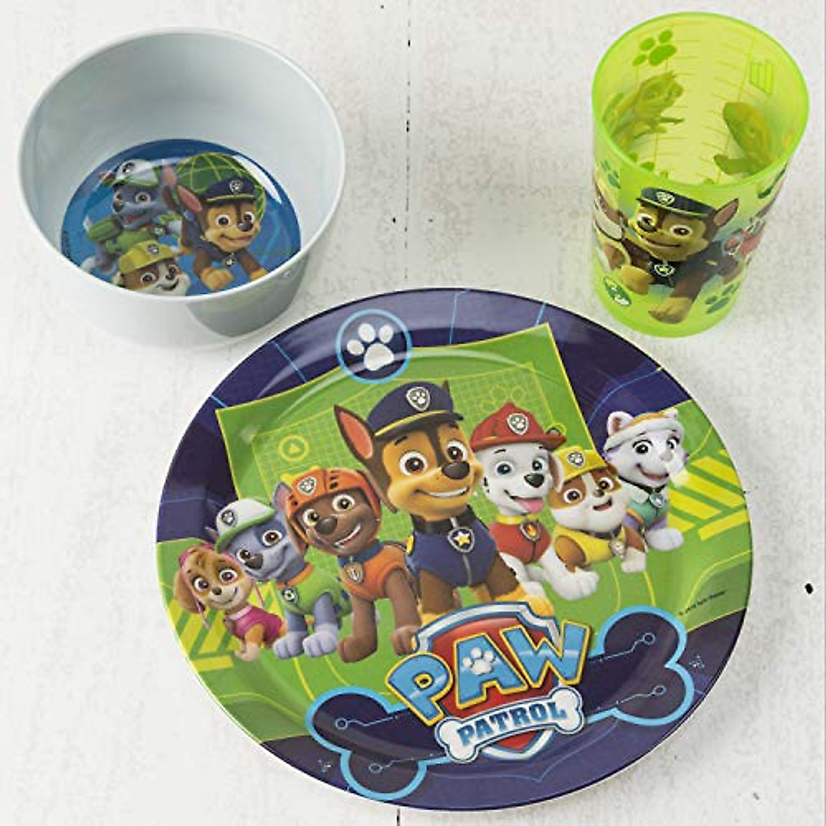 zak! PAW Patrol - 5-Piece Dinnerware Set - Durable Plastic & Stainless Steel - Includes Tumbler, 8-Inch Plate, 6-Inch Bowl, Fork & Spoon - Suitable for Kids Ages 3+