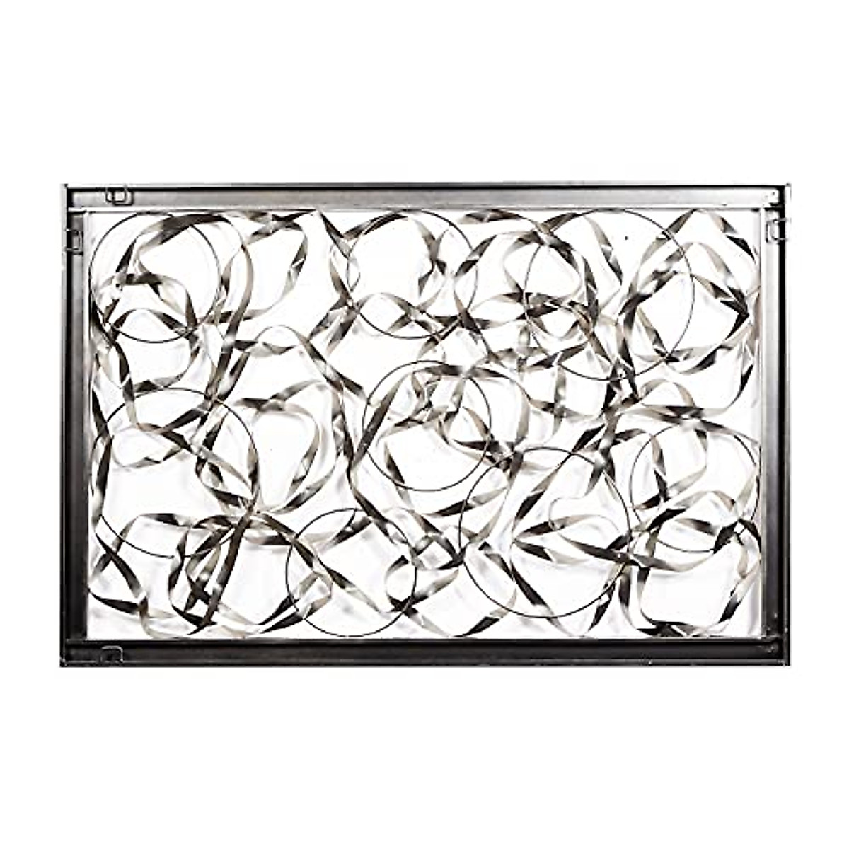 Deco 79 Metal Abstract Coiled Ribbon Wall Decor with Black Frame, 60" x 2" x 40", Silver