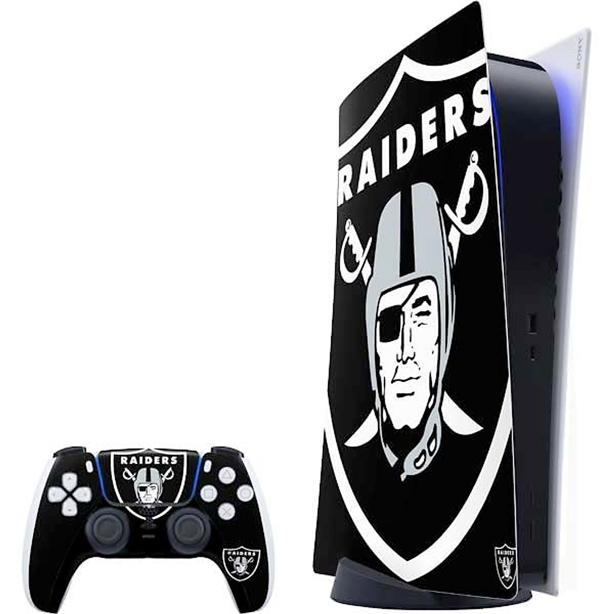Skinit Decal Gaming Skin Compatible with PS5 Bundle - Officially Licensed NFL Las Vegas Raiders Large Logo Design
