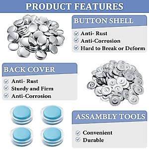 100 Sets Cover Buttons Kit with Tools Size Buttons to Cover Self Cover Buttons with Wire Backs DIY Fabric Cloth Cover Buttons (Size 60/1.5 Inch)