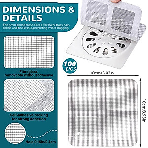 100pcs Shower Drain Hair Catcher, 4 Inch Square Bath Tub Drain Strainer, Bathtub Drain Cover for Kitchen Bathroom (Square 100Pcs)