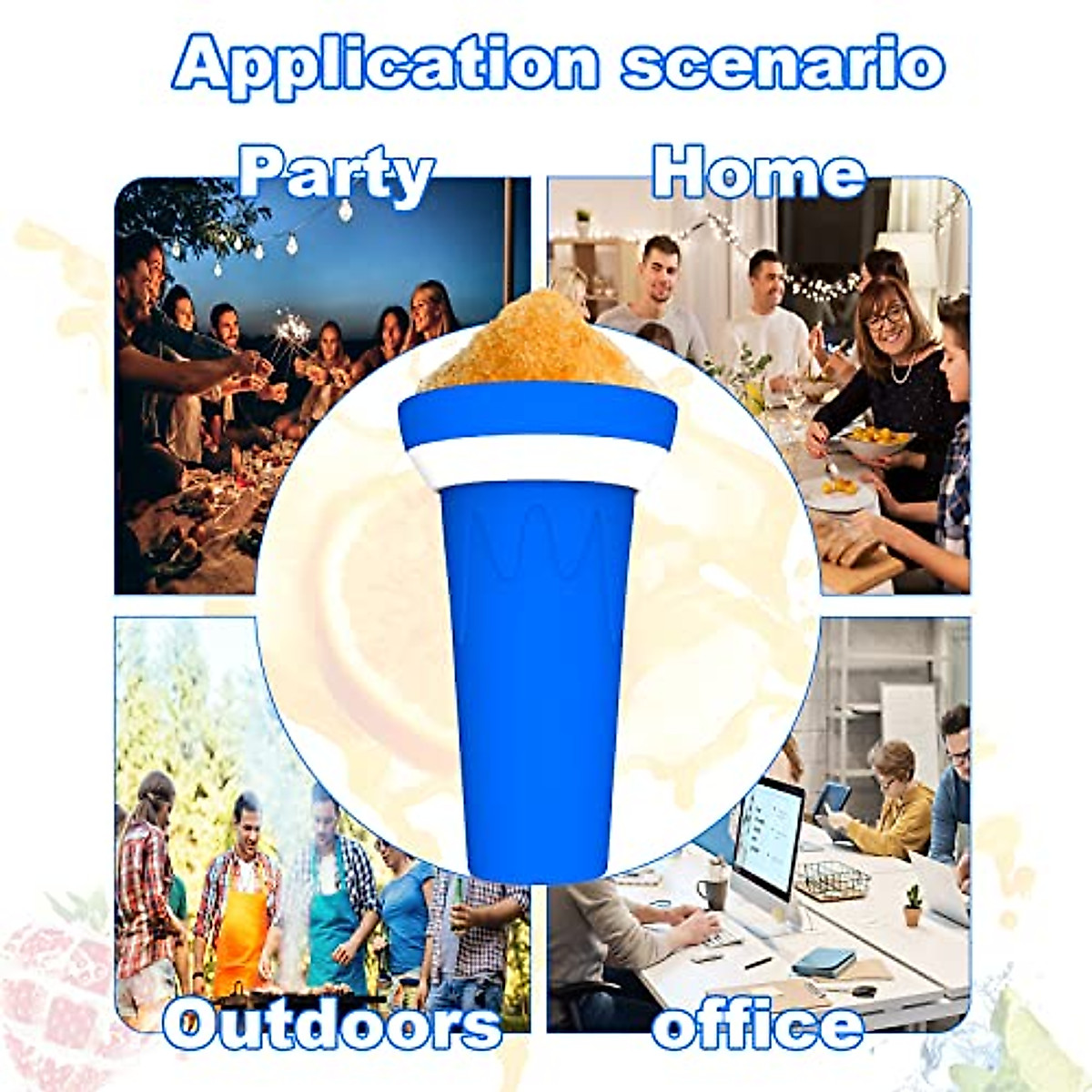 LATIBELL Slushie Maker Cup - Slushie Cup maker Squeeze Cool Stuff Double Layer Silicone Slush Cup 16.9 Ounce Summer Cooling Cup with Straw and Spoon Blue