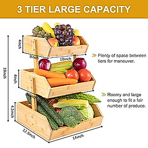 TAKEKIT Bamboo Fruit Basket, 3 Tier Fruit Basket for Kitchen, Large Capacity Produce Basket for Fruit and Vegetable Storage, Multipurpose Fruit Holder for Kitchen Countertop