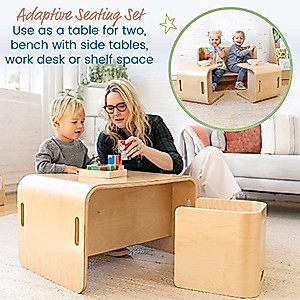 ECR4Kids Premium Bentwood Multipurpose Table and Chair Set, Kids Furniture, Natural, 3-Piece