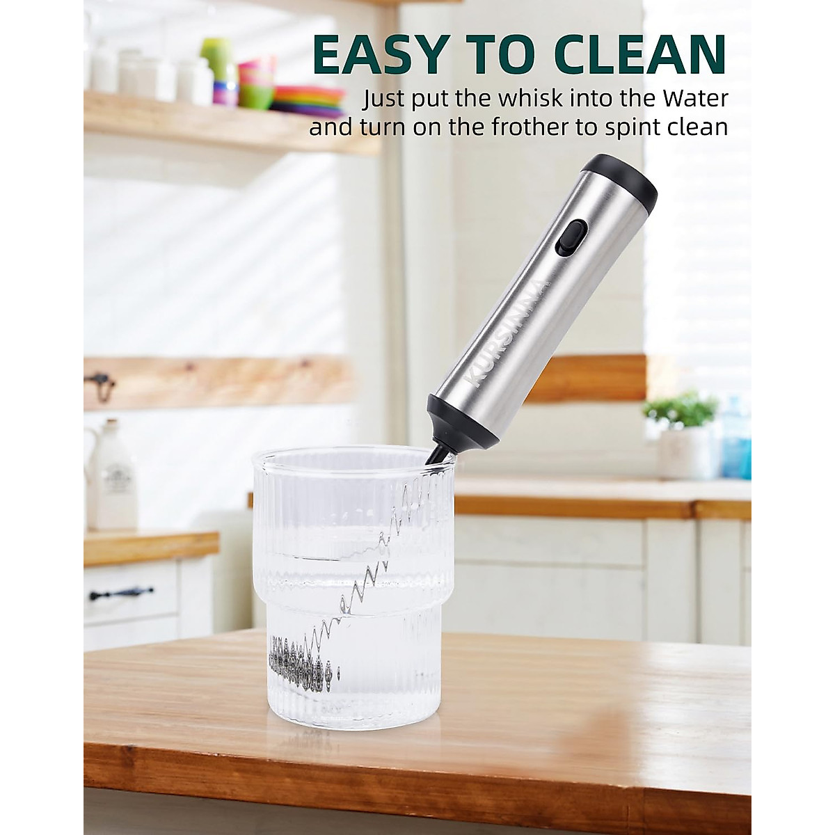 KURSINNA Powerful Rechargeable Milk Frother Handheld, USB-C Charge Foam Maker with 2 Stainless Steel Whisk & Stand, Powerful Mini Mixer Coffee Frother for Frappe, Latte, Matcha (13000RPM USB-C Charge)