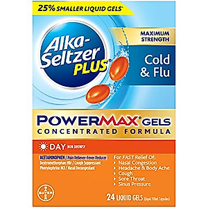 Alka-seltzer Plus Cold & Flu, Power Max Cold and Flu Medicine, Day, For Adults with Pain Reliver/Fever Reducer, Cough Suppressant, Nasal Decongestant, 24 count