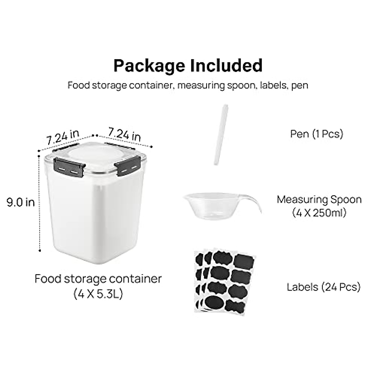 Kootek 5.3L(179Oz) Cereal Containers Storage with Lid for Pantry Organization and Storage, 4pcs Large Airtight Food Storage Containers for Cereal, Flour and Sugar with Pen, Labels, Measuring Spoon