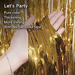 Tayuvira Gold Metallic Tinsel Foil Fringe Curtain, 3 Pcs 3.3ft x6.6ft Photo Booth Backdrop Streamer Curtains&Photo Booth Props, Party Decorations for Bachelorette Graduation Wedding Birthday (Gold)