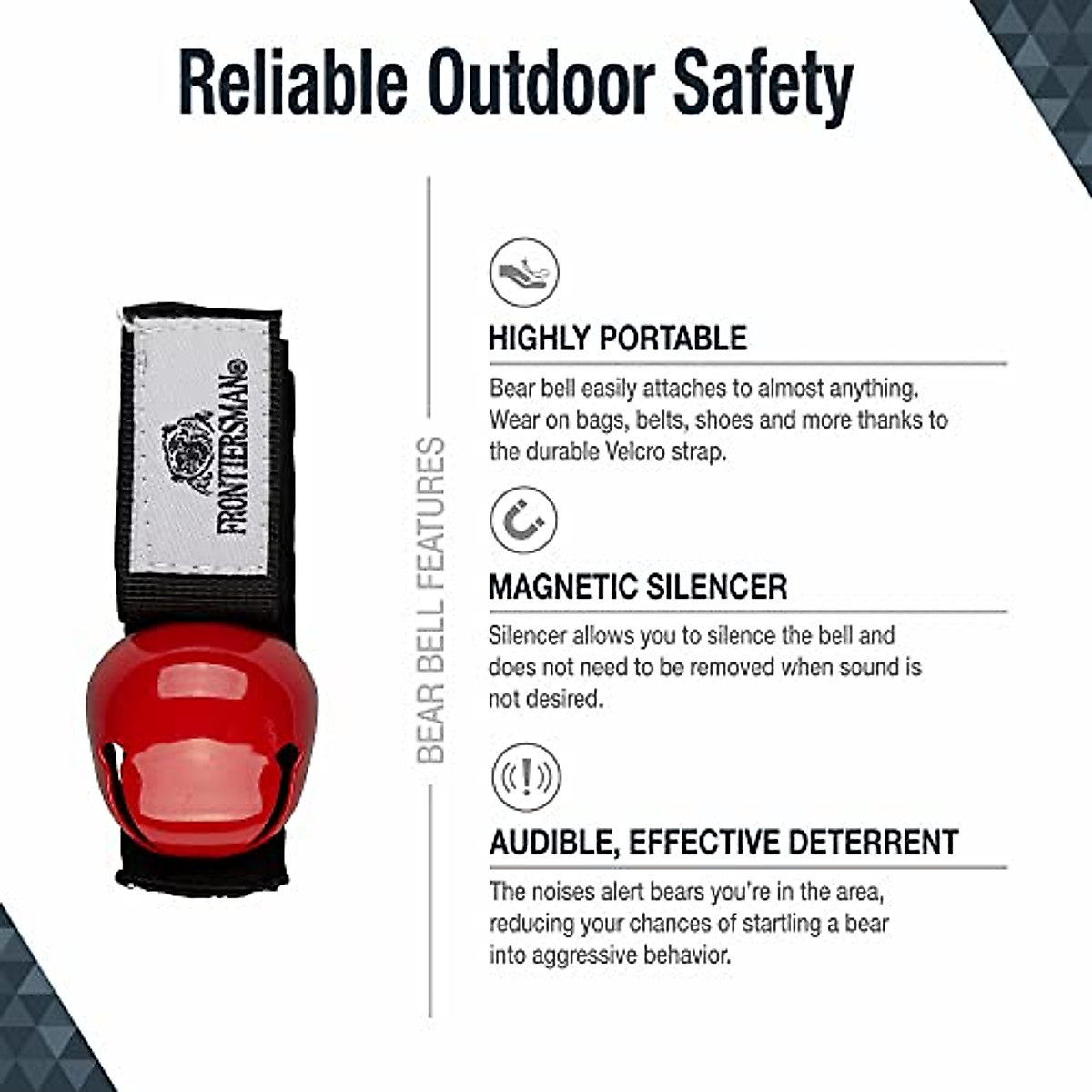 SABRE Frontiersman Bear Bell, Magnetic Silencer, Durable Hook and Loop Strap Attachment, Helps To Prevent Startling Bears While Hiking