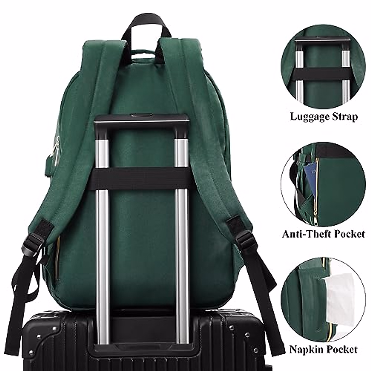 YAMTION 17.3 Inch Backpack Women,Laptop Backpack for Women USB Bookbag for Business Work Office College,Dark Green