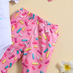 GRNSHTS Baby Girl Birthday Clothes Sweet One Letter Short Sleeve Romper+Donuts Flared Pants+Headband 3Pcs Cake Smash Outfits (Donuts White,9-12M)