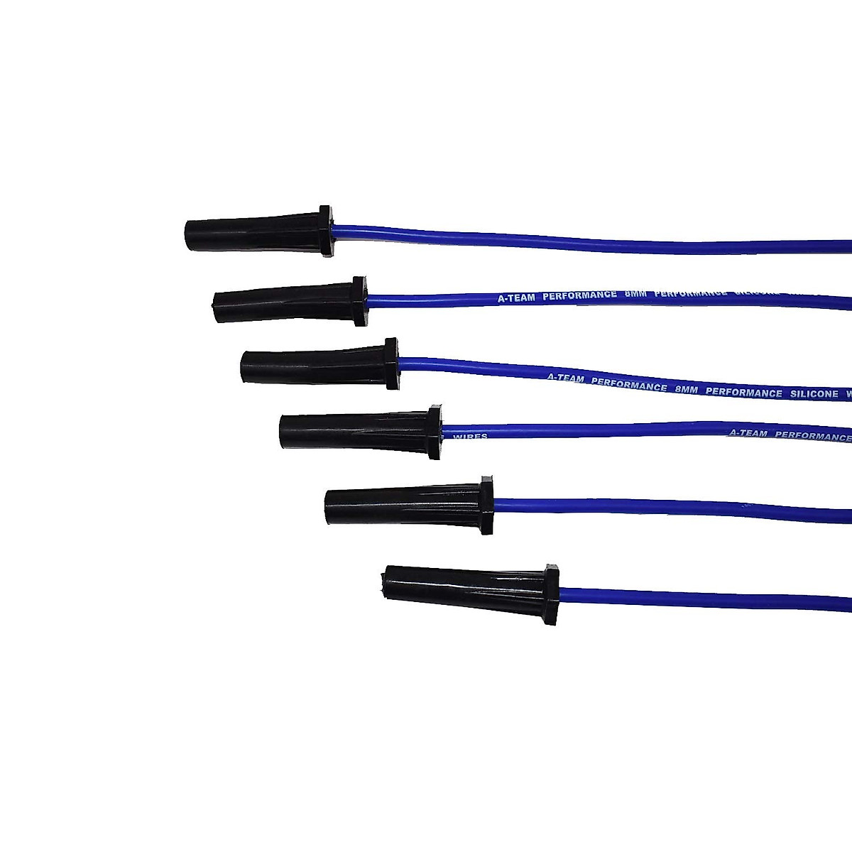 A-Team Performance - 8.0 mm Silicone Spark Plug Wires with Black 90-Degree Boot for HEI Distributor - Compatible with Ford Truck 6 Cylinder 250 300 4.9L Blue