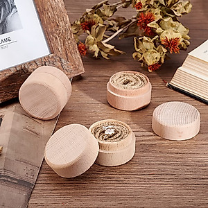 FINGERINSPIRE 3 Pcs Mini Round Wooden Box 1.8x1.4 inch Small Wooden Ring Box with Linen BurlyWood Ring Jewelry Earring Trinket Box DIY Wood Storage Container Case for Proposal Wedding Ring Storage
