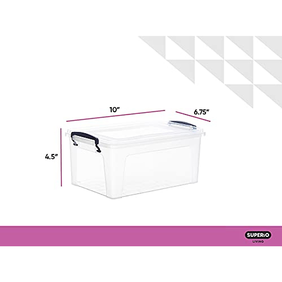 Superio Clear Storage Bins with Lid Stackable Plastic Deep Storage Latch Box with Snap Lock Closure (3 Quart)