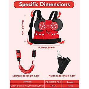 Lehoo Castle Toddler Harness with Leash, 4-in-1 Toddler Leash with Anti Lost Wrist Link for Toddlers, Kid Leashes for Girls, Baby Leashes for Toddlers (Minnie)