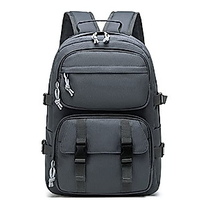 Shaelyka Lightweight 15.6 inches Laptop Backpack for Men and Women, Water Resistant Travel Backpack for Sports, 12 Pockets College Backpack, Grey