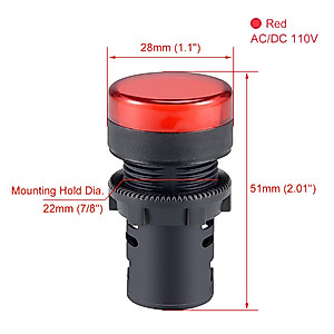 uxcell 10Pcs Red Indicator Light AC/DC 110V, 22mm Panel Mount, for Electrical Control Panel, HVAC, DIY Projects