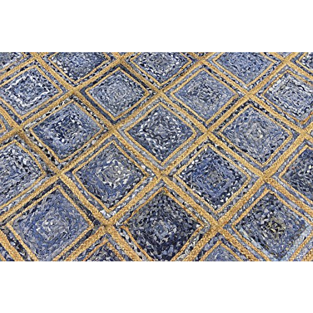 Unique Loom Braided Jute Collection Classic Quality Made Natural Hand Woven with Geometric Design Area Rug (9' 0 x 12' 0 Rectangular, Blue/ Natural)