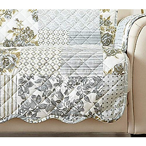 Patchwork Scalloped Printed Furniture Protector Stain Resistant Sofa Cover (Sofa, Grey)