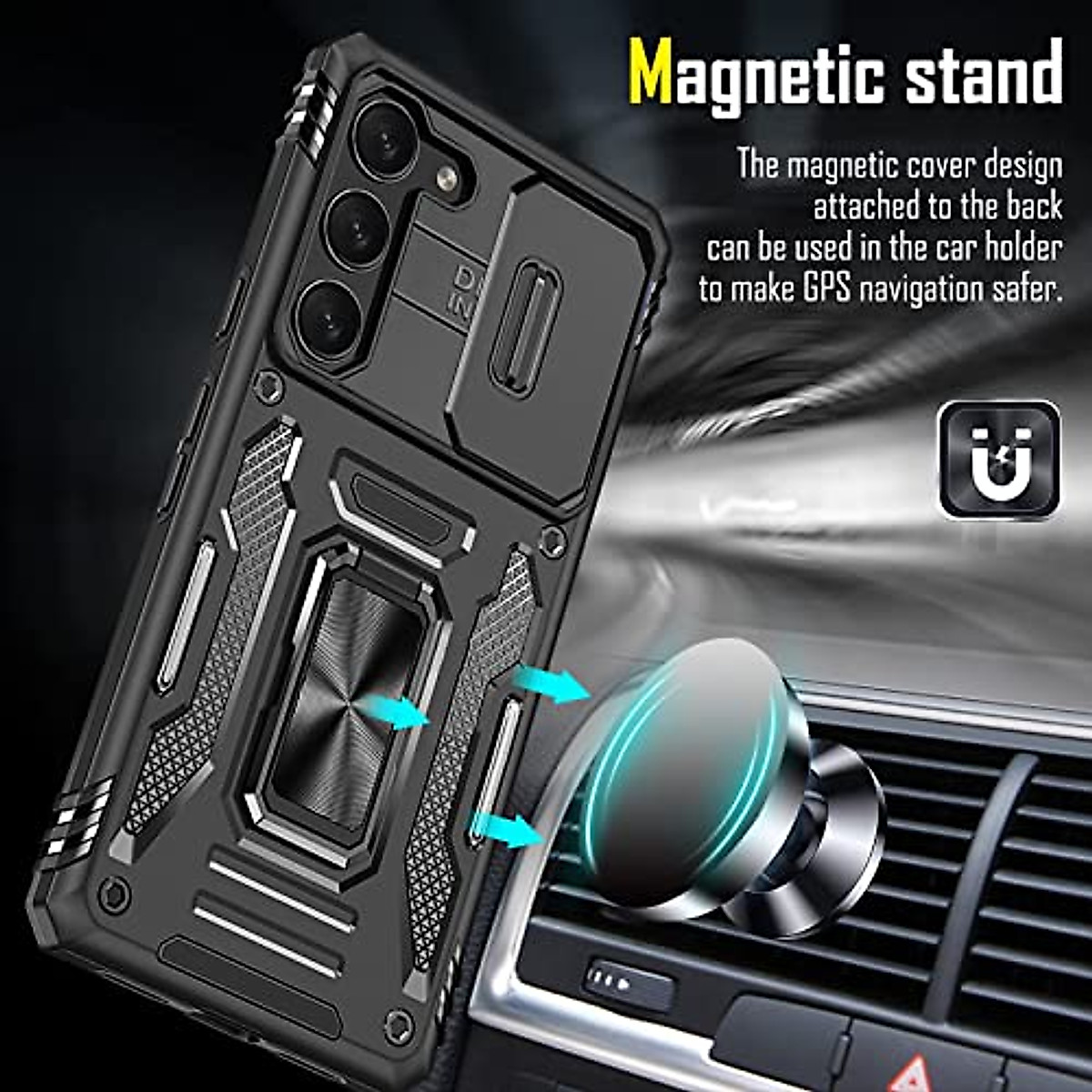 Samsung Galaxy S23 Plus 5G Case: Military Grade Drop Proof, Slide Camera Cover, Kickstand & 2x Screen Protector