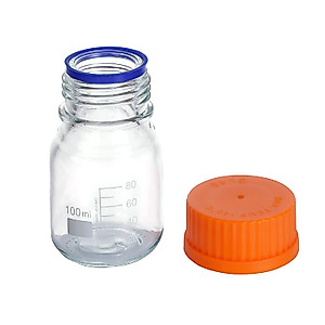 Moonetto 20 Pieces 100ml Round Graduated Lab Media Storage Glass Bottle with GL45 Polypropylene Orange Cap