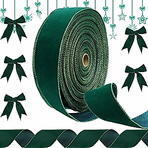 Syhood Christmas Wired Velvet Ribbon with Gold Edge Waterproof Velvet Decoration Ribbon Wrapping for Xmas Wreath Bows Floral Craft Ornaments(2.5 Inch X 60 Yard,Green)