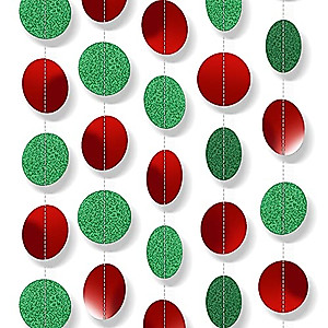 Marspark 8 Pack Green and Red Circle Dots Garland Christmas Party Decorations Banners Door Streamer Paper Banner for Birthday Baby Shower Holiday Decorations, 105 Feet in Total