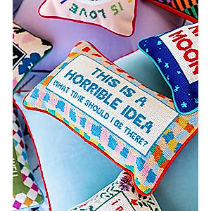 Furbish Handmade Needlepoint Decorative Throw Pillow - This is a Horrible Idea - 9" x 15" - Small Embroidered Accent Pillow for Bed, Chair, Couch, Sofa - Aesthetic Preppy Home Decor