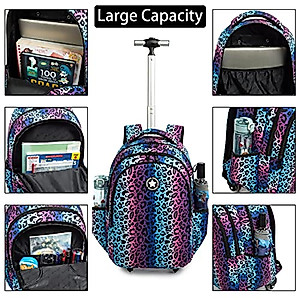 Jasminestar Rolling Backpack for Girls 18inch with Lunch Bag and Pencil Case, Lightweight School Bookbags for Boys and Girls