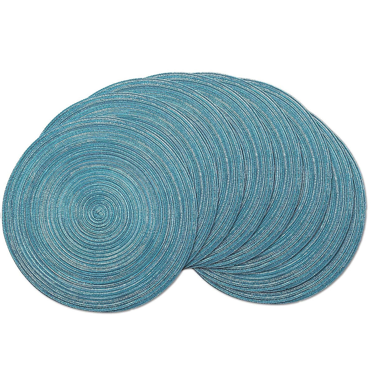 AHHFSMEI Round Braided Placemats Set of 8 Round Table Mats for Dining Tables Natural Woven Heat Resistant Place mats 15 Inch(Blue Silver,8)