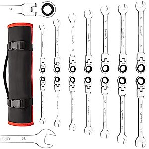 Towallmark 14-Piece Flex-Head Wrench Set, Ratcheting Combination Set, SAE 5/16"-11/16""& Metric 8-16mm, 72-Teeth,Cr-V Steel Ratchet Wrenches Set with Storage Bag for truck/garage projects, etc.