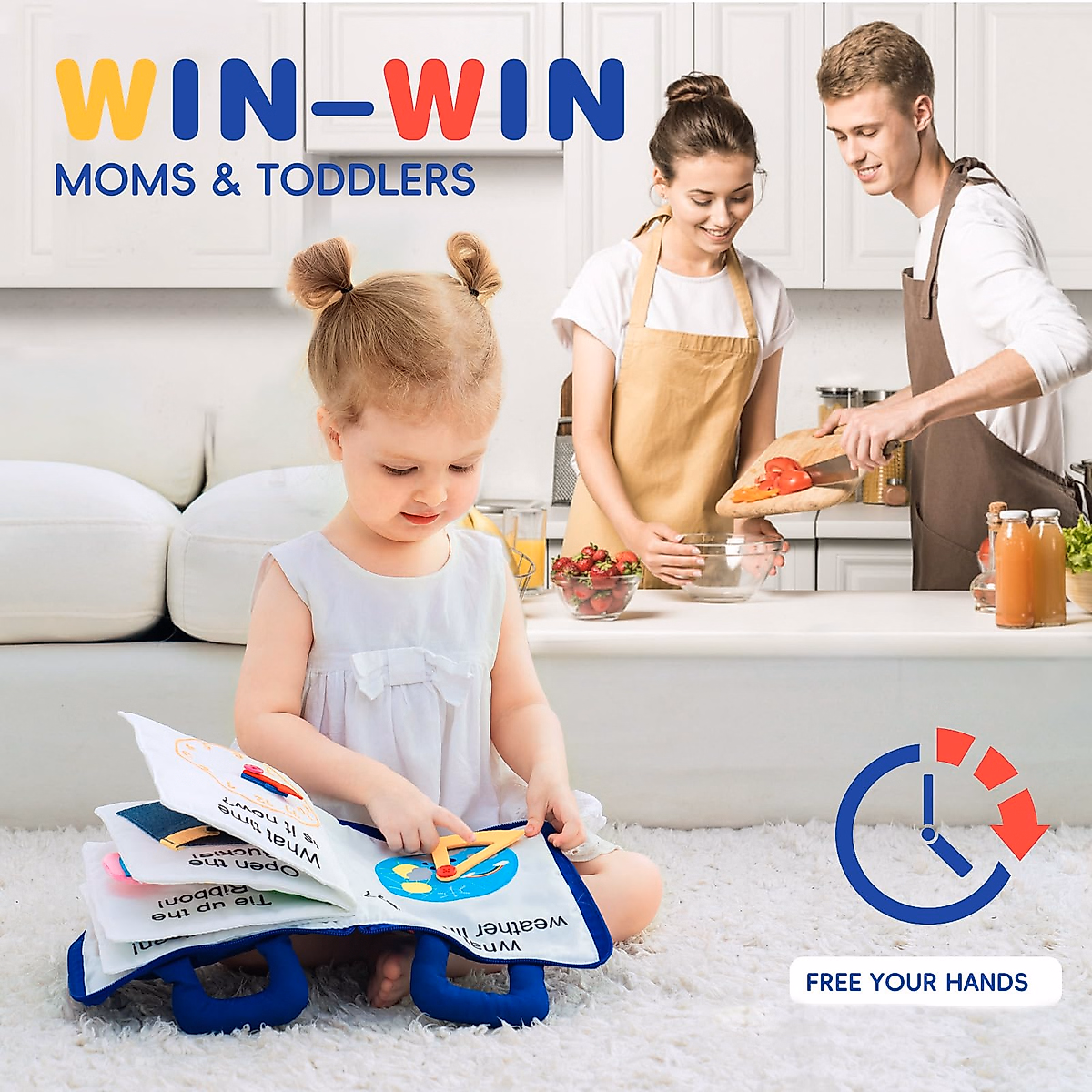 Jollybaby Baby Soft Busy Books -My Quiet Book, Travel Toy & Montessori Sensory Educational, 10 Preschool Learning Activities for 1 2 3 Year Old Toddlers Boy Girl(Blue)